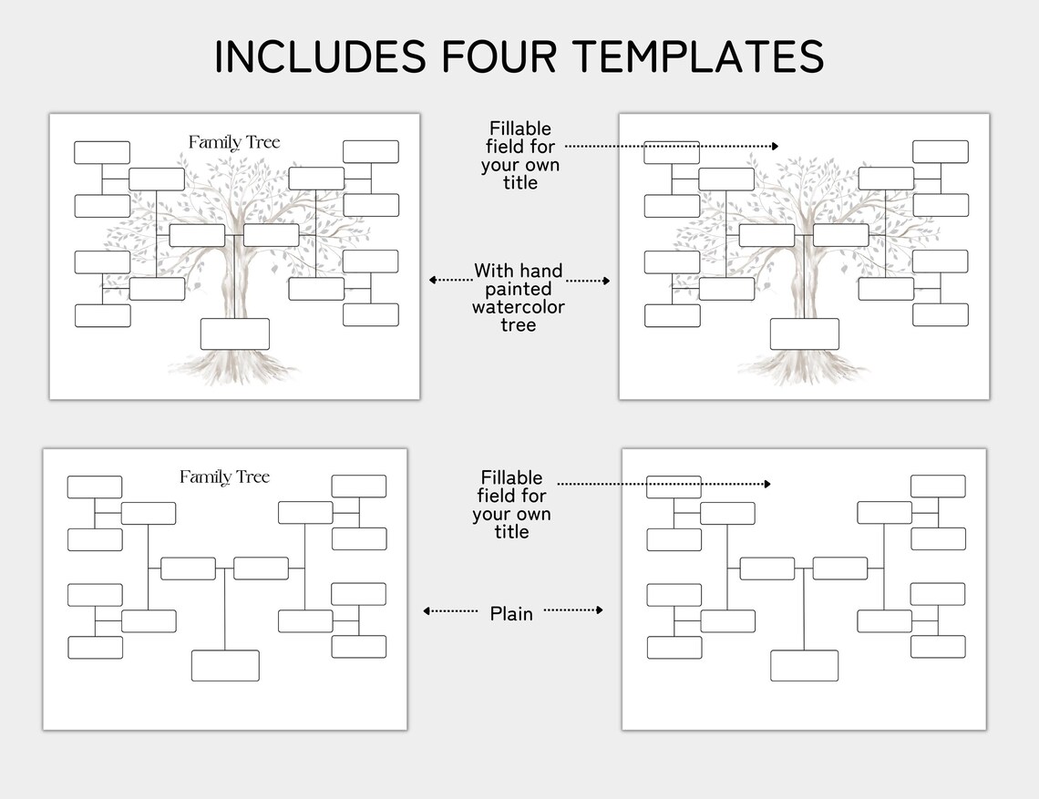Family Tree Template 4 Generation, Family Tree Chart, Printable for ...