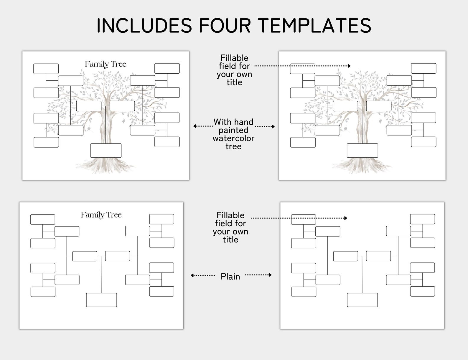 Family Tree Template 4 Generation, Family Tree Chart, Printable for ...