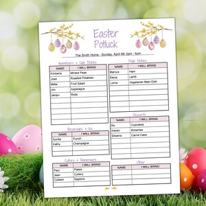Easter Potluck Sign up Sheet Printable, Food Sign up Sheet, Easter ...