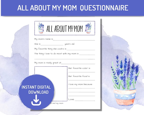 All About My Mom Printable Questionnaire Mother's Day | Etsy