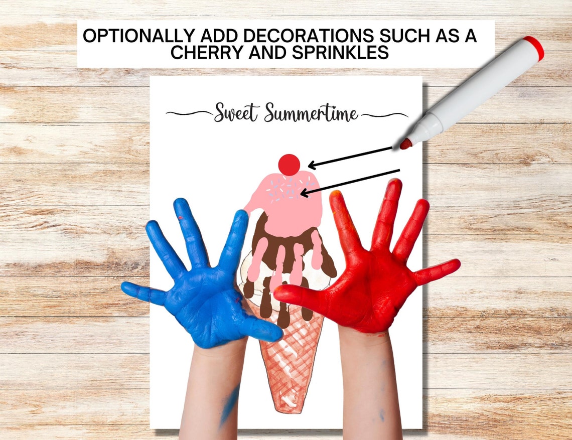 Summer Handprint Art, Ice Cream Cone Handprint Craft, Printable Summer ...