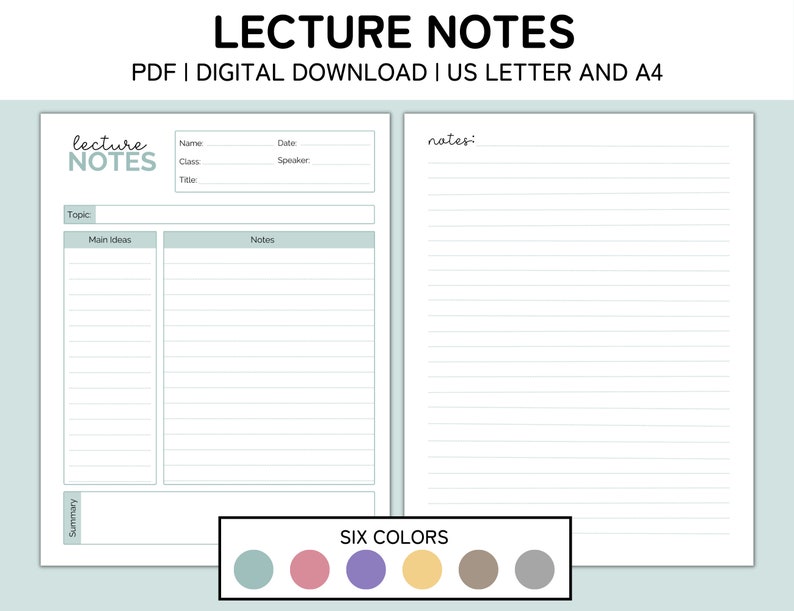 Lecture Notes Note Taking Template Cornell Notes Printable - Etsy