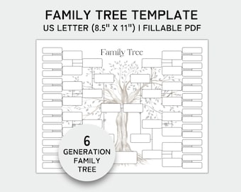 Editable 6 Generation Family Tree Chart, DIY Genealogy Chart, Ancestor ...