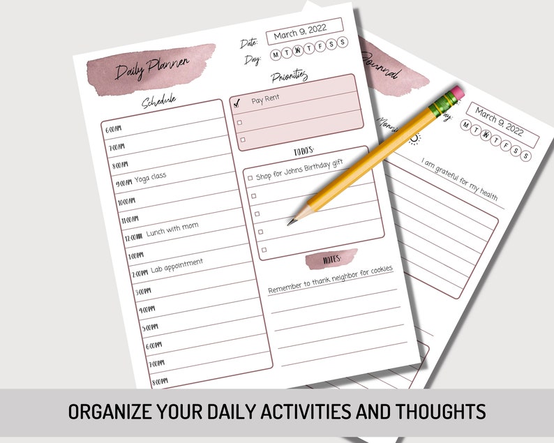 Daily Planner and AM/PM Journal, Printable, Daily to Do List, Daily ...