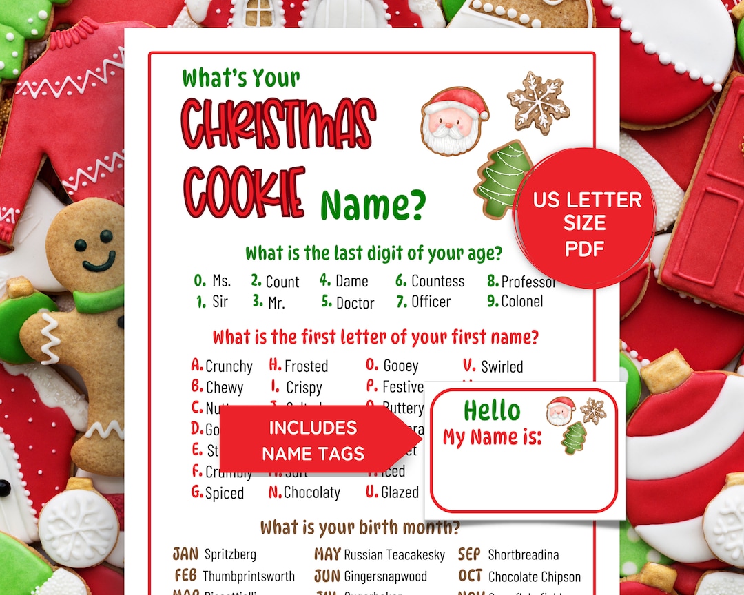 What's Your Christmas Cookie Name Game and Christmas Name Tags ...