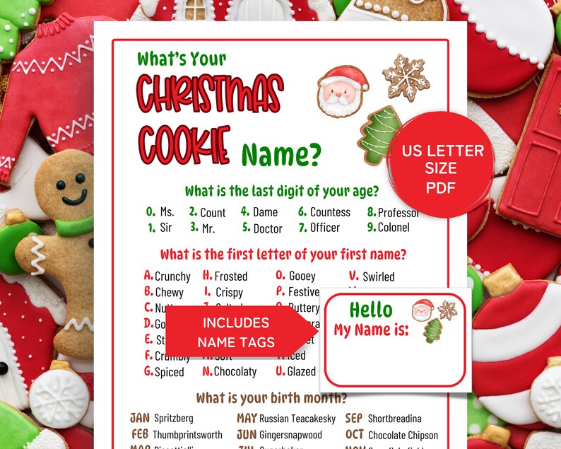What's Your Christmas Cookie Name Game and Christmas Name Tags ...