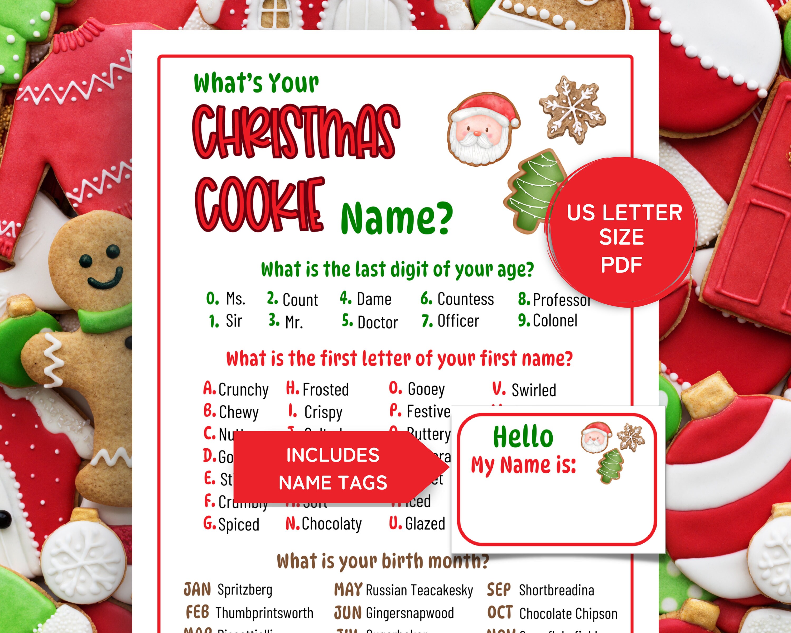 What's Your Christmas Cookie Name Game and Christmas Name Tags ...