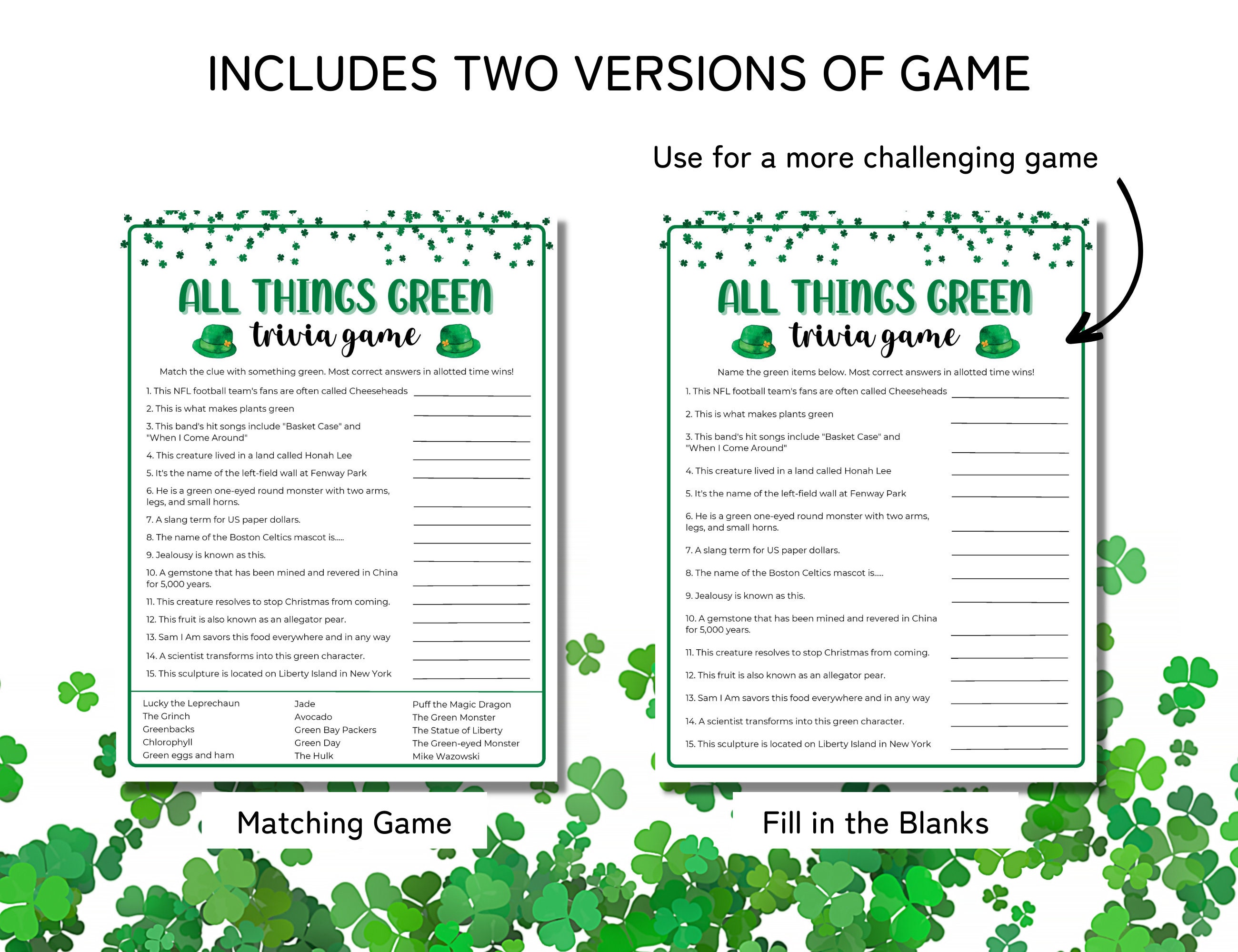 St. Patrick's Day Green Trivia Game, Printable St. Patrick's Day Games ...