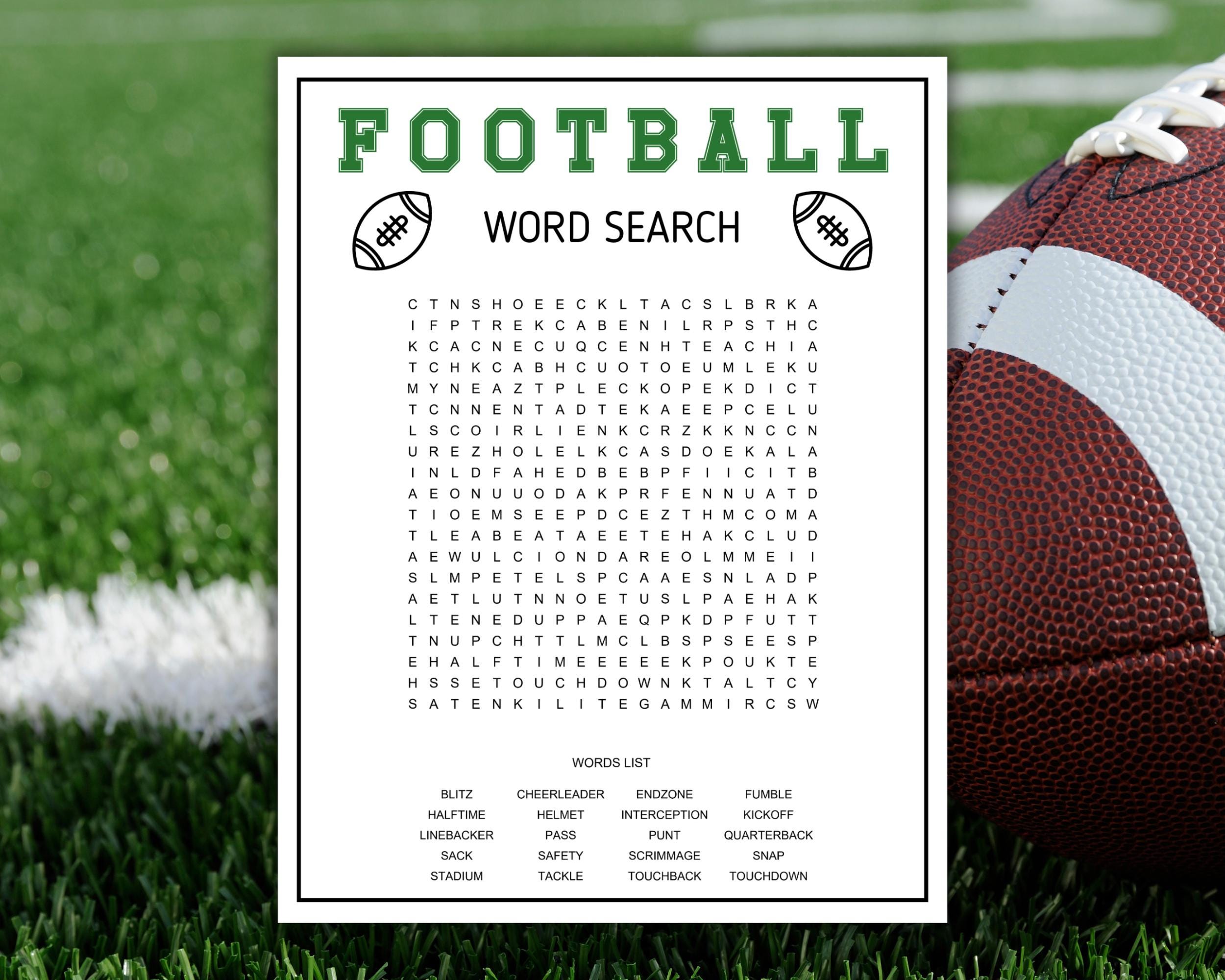 Football Word Search Game, Football Theme Party Games, Birthday Party ...