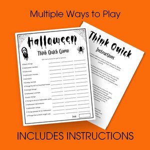 Halloween Think Quick Game, Printable Halloween Game for Kids, Teens ...