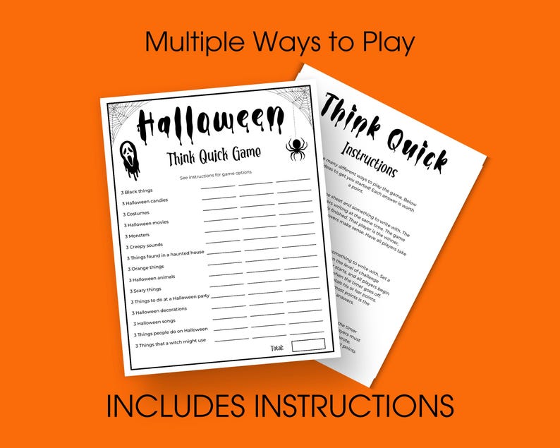 Halloween Think Quick Game, Printable Halloween Game for Kids, Teens ...