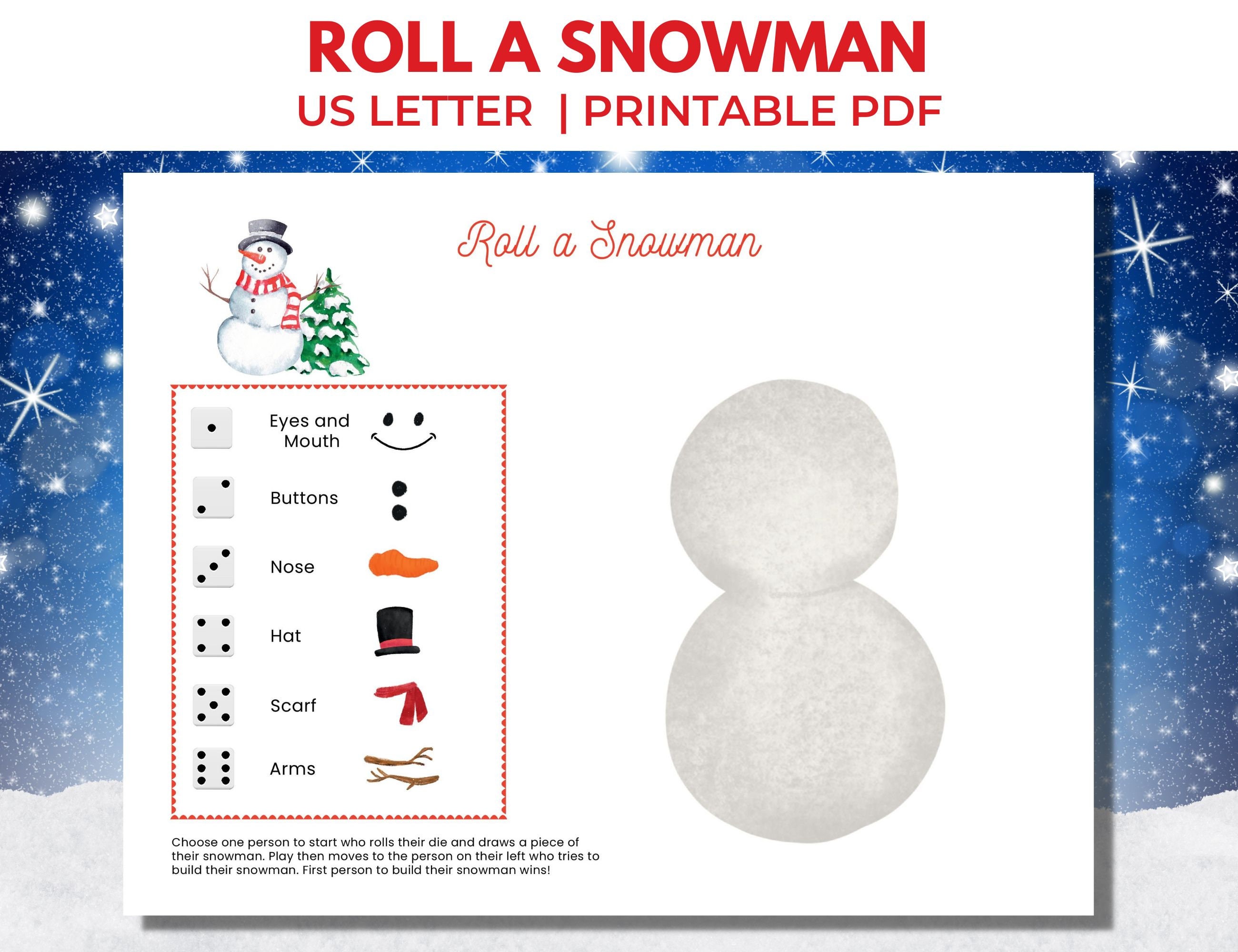 Christmas Roll a Snowman Dice Game, Fun Family Christmas Activity ...