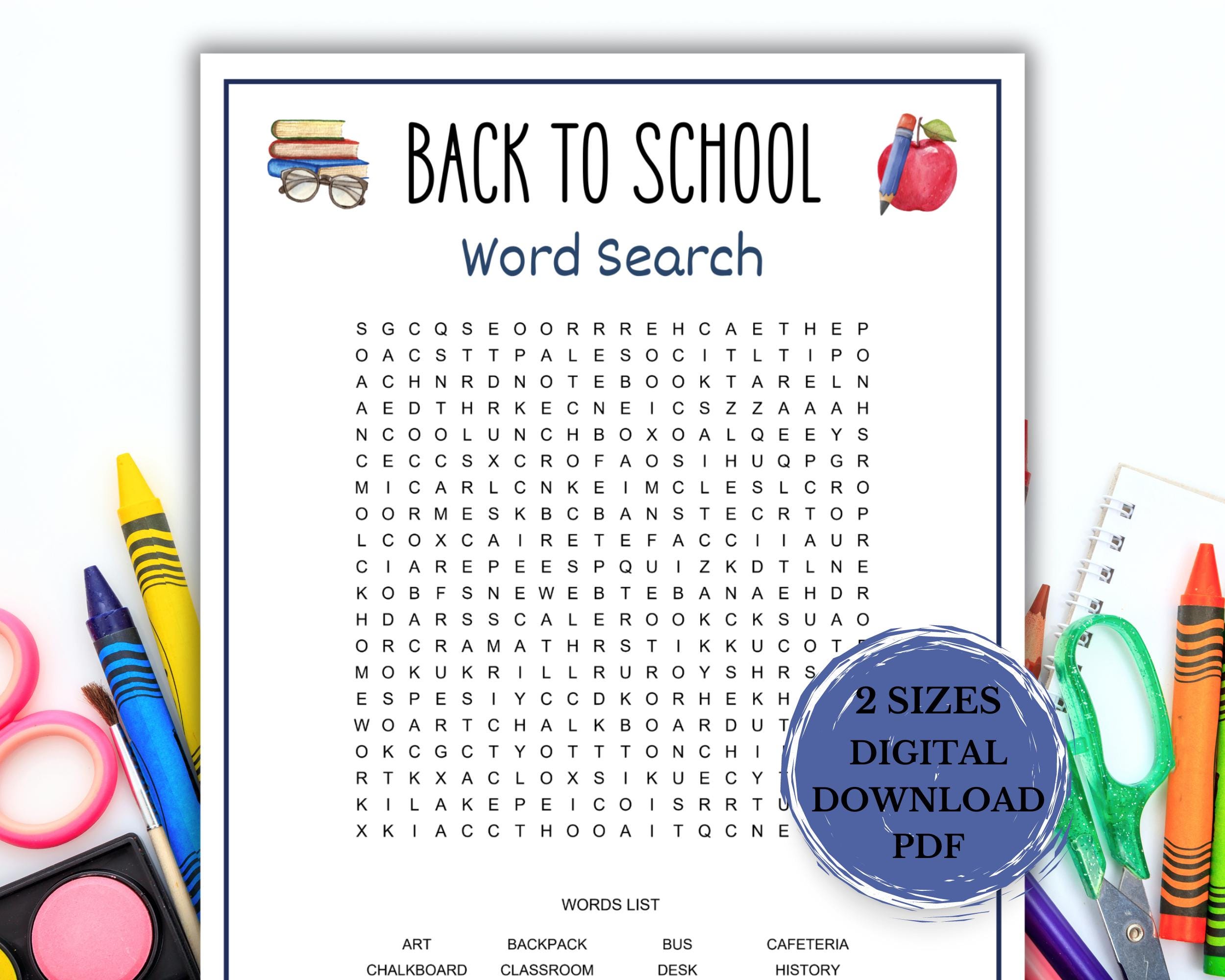Back to School Word Search Game, First Week Classroom Activity Word ...