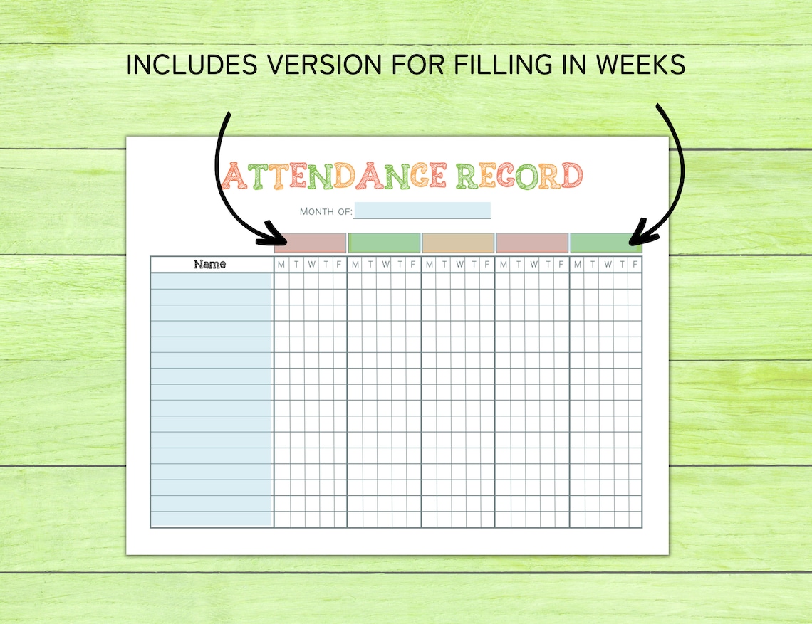Editable Daycare Attendance Sheet for Preschool, Home School and in ...