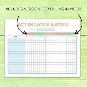 Editable Daycare Attendance Sheet for Preschool, Home School and in ...