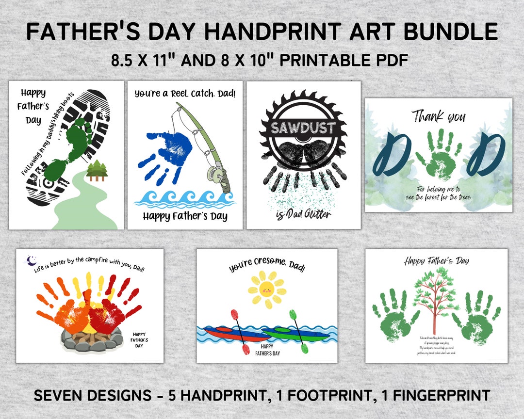 Father's Day Handprint Art Bundle, Printable Handprint Craft, Handprint ...