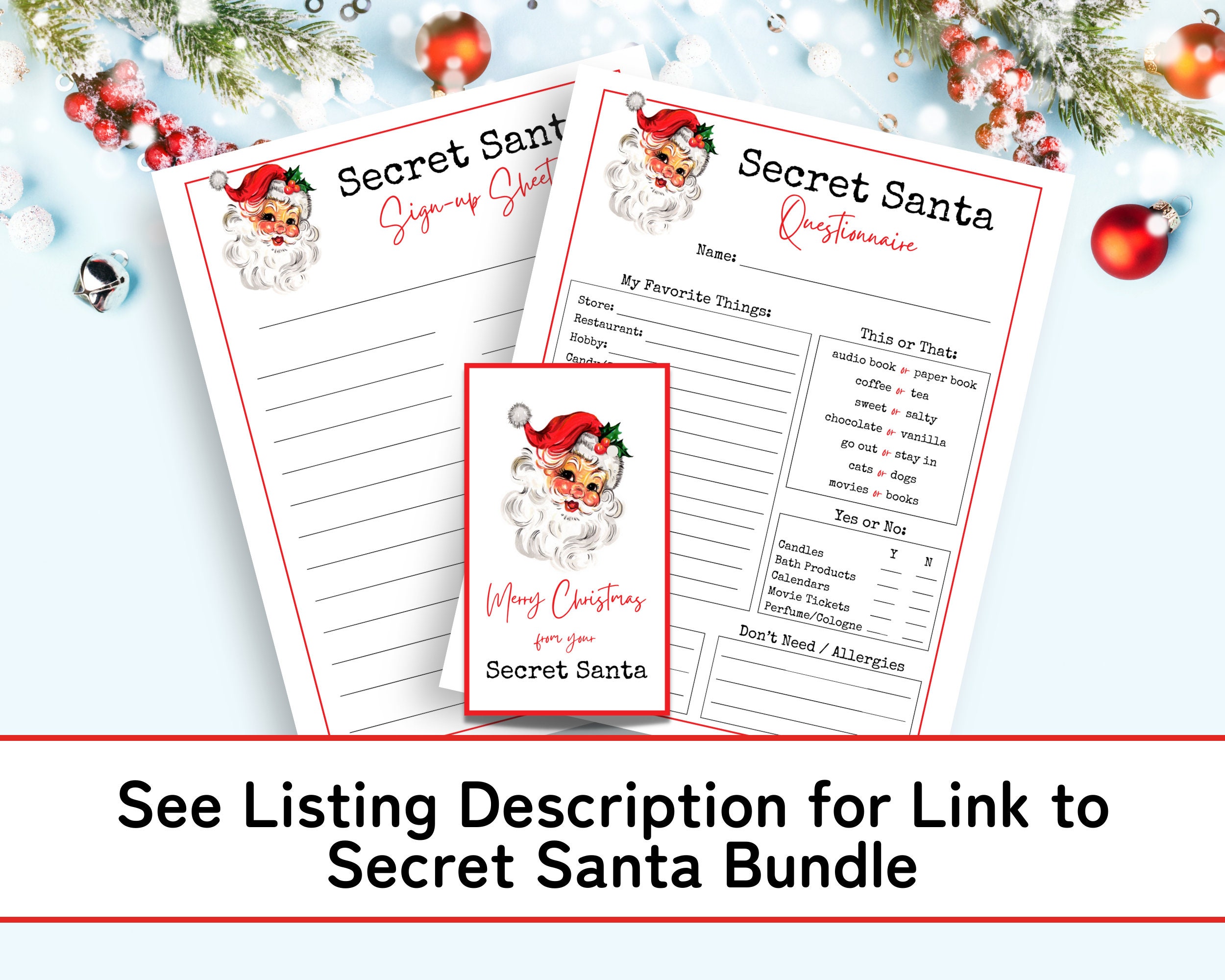 Secret Santa Gift Tags, Printable Secret Santa Gift Exchange, From ...