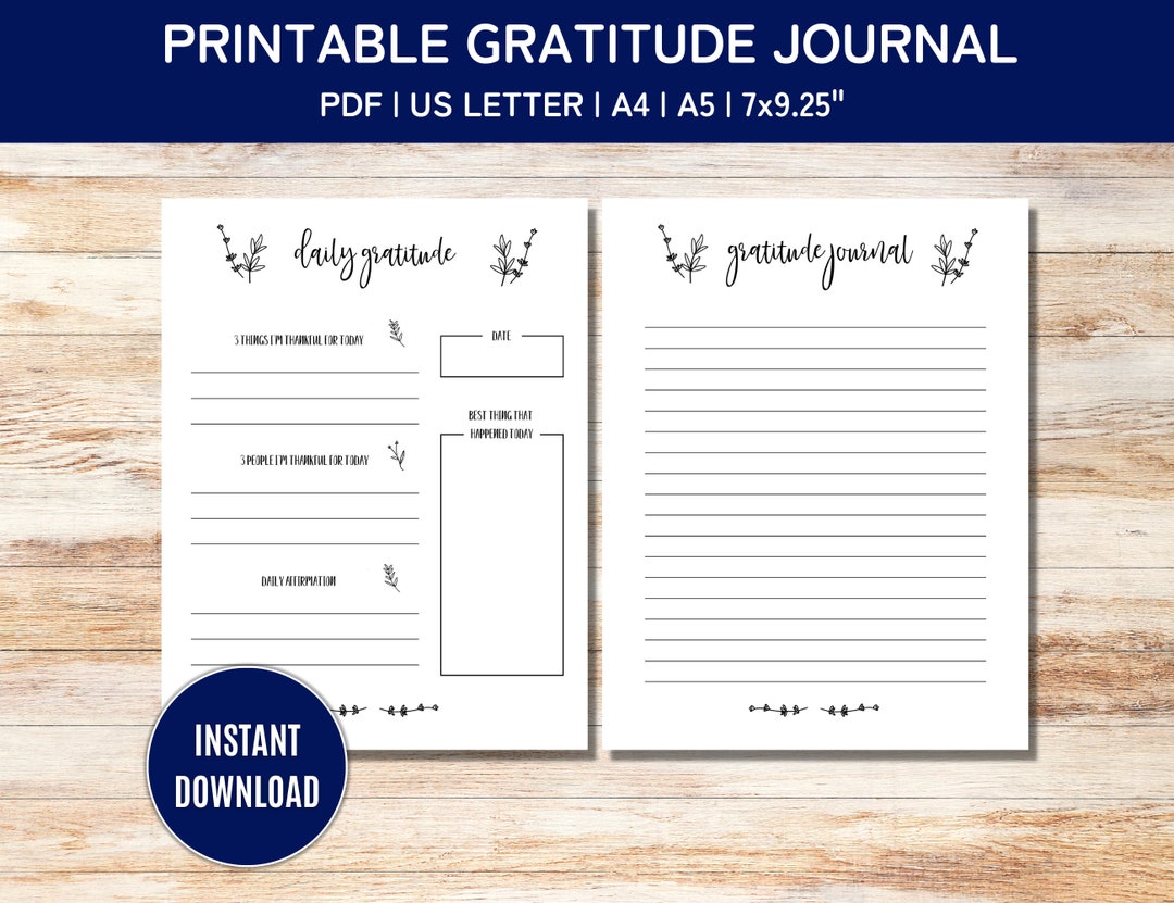 Printable Daily Gratitude Journal, Affirmation Journal, Mindfulness ...