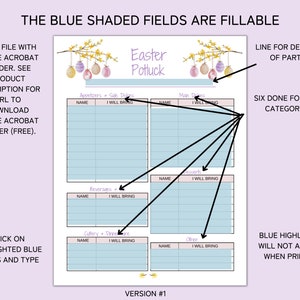 Easter Potluck Sign up Sheet Printable, Food Sign up Sheet, Easter ...