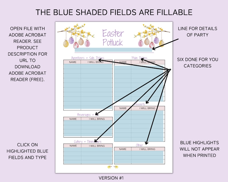 Easter Potluck Sign up Sheet Printable, Food Sign up Sheet, Easter ...