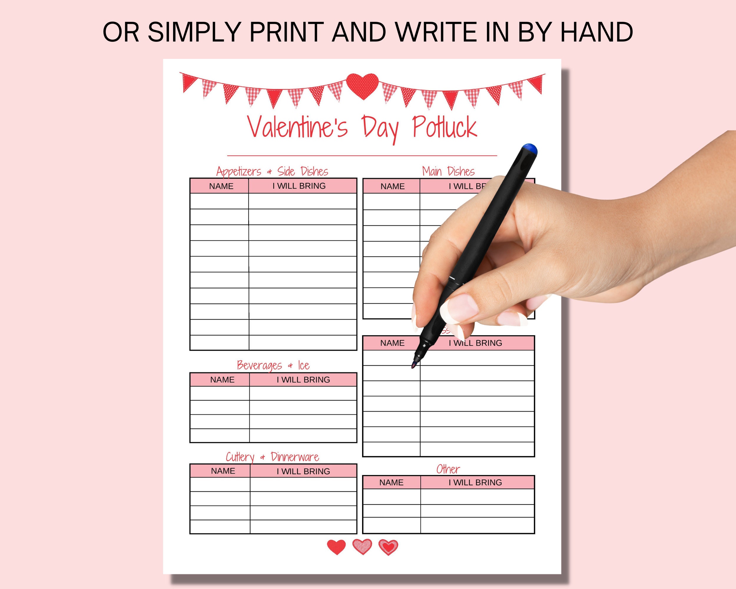 Valentine's Day Potluck Sign up Sheet Printable, Food Sign up Sheet ...