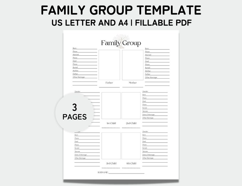Family Tree Template, Family Tree Chart, Printable for Family Reunion ...