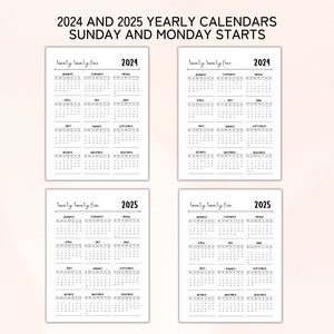 2024 - 2025 Printable Calendar, 2024 Yearly Calendar, Year on One Page ...