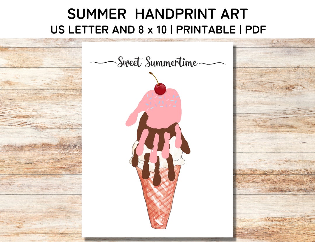 Summer Handprint Art, Ice Cream Cone Handprint Craft, Printable Summer ...