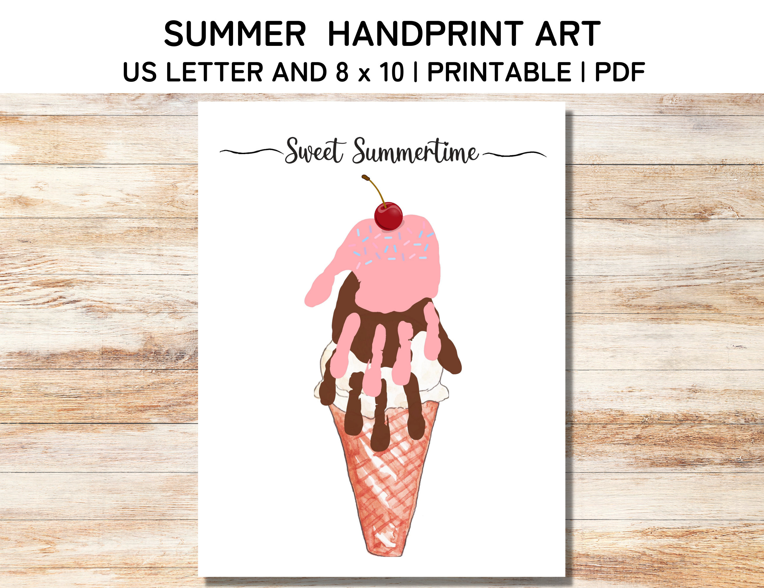 Summer Handprint Art, Ice Cream Cone Handprint Craft, Printable Summer ...