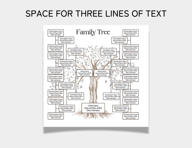 Family Tree Template 5 Generation, 8 X 8 Printable for Family Photo ...