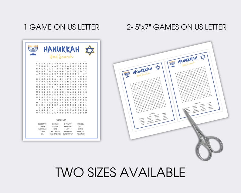 Hanukkah Word Search Game, Jewish Party, Hebrew Holiday Word Search ...