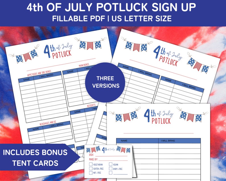 Fourth of July Printable Potluck Sign up Sheet, Food Sign up Sheet ...