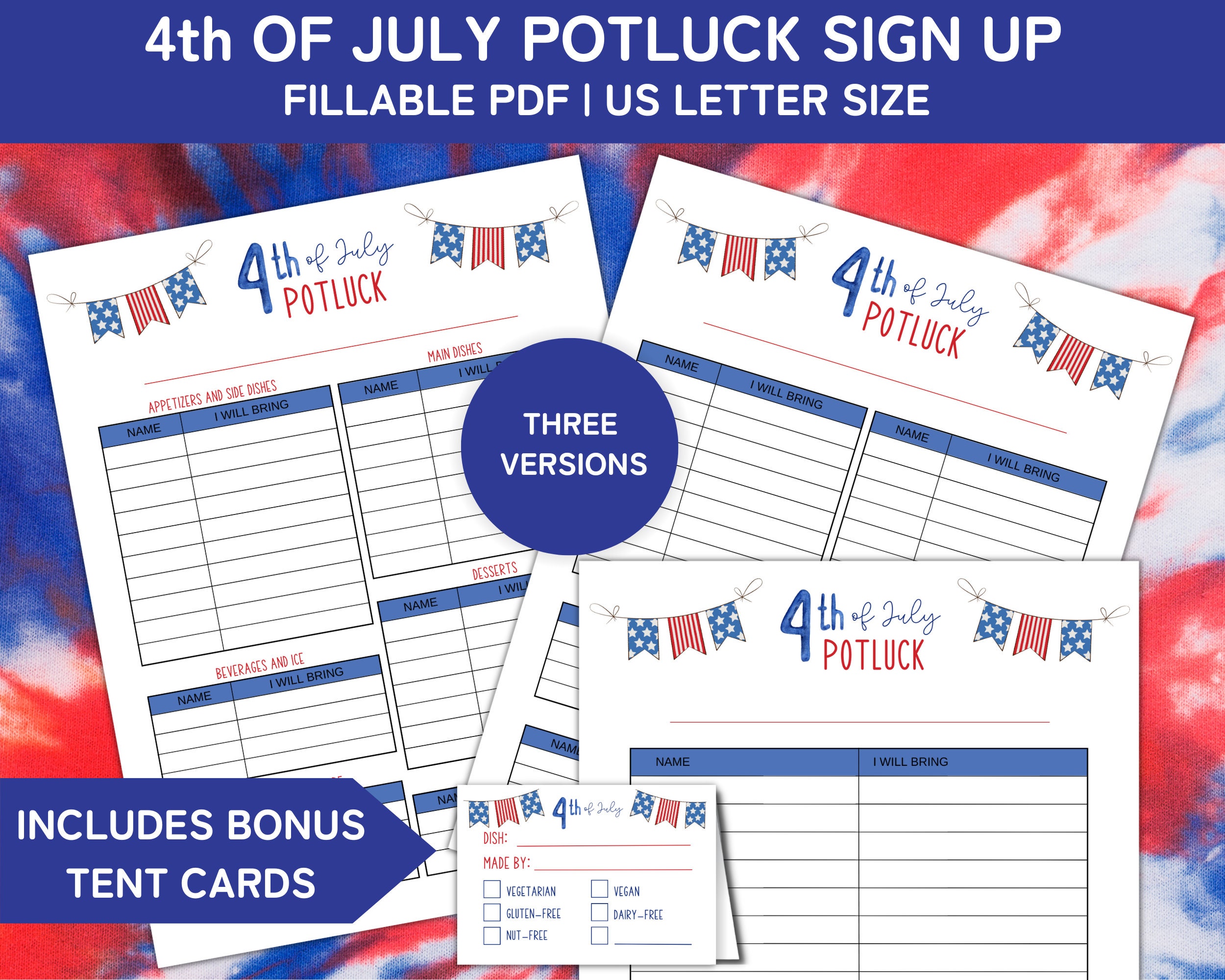 Fourth of July Printable Potluck Sign up Sheet, Food Sign up Sheet ...