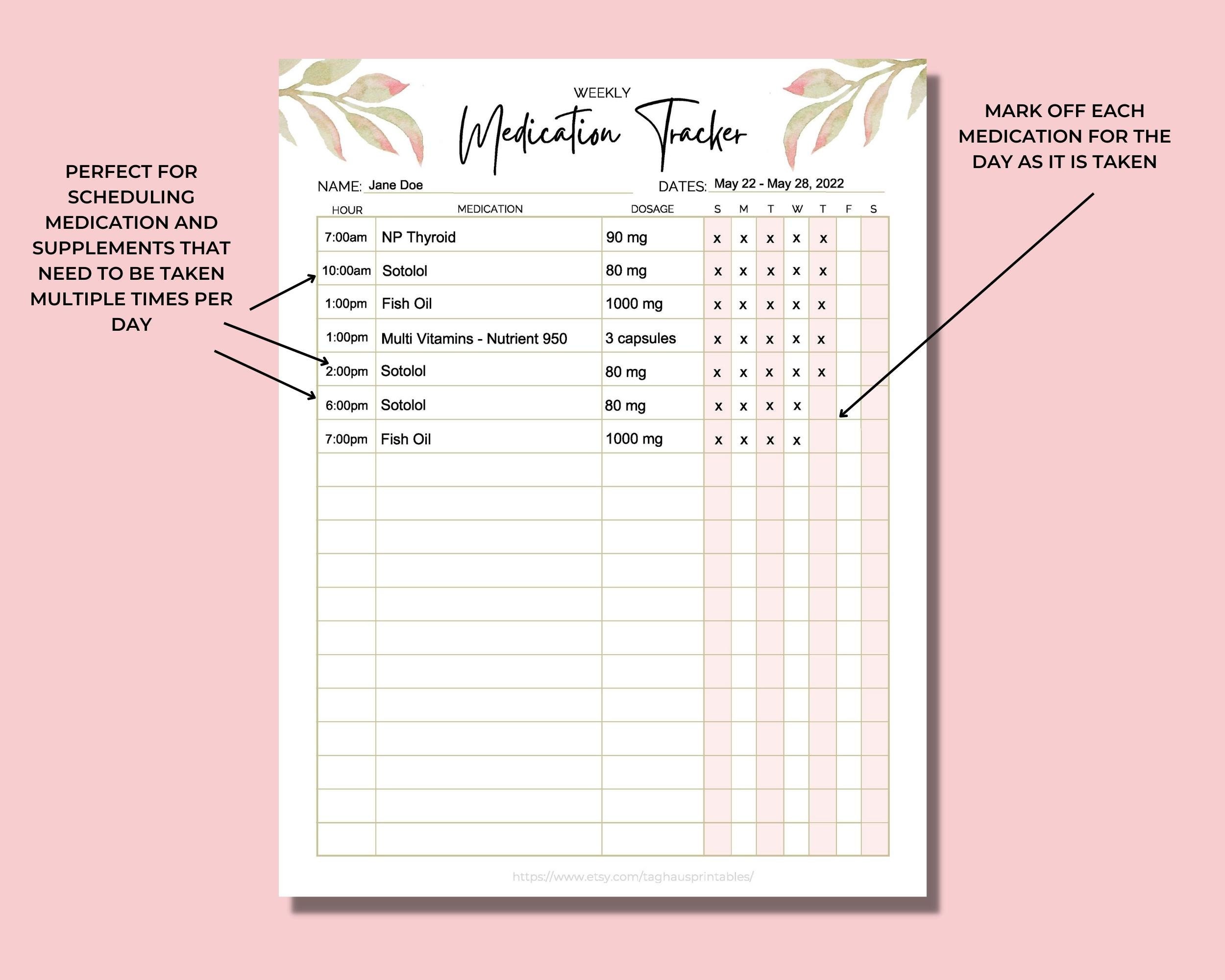 Printable Weekly Medication Tracker, Medication Scheduler, Medication ...