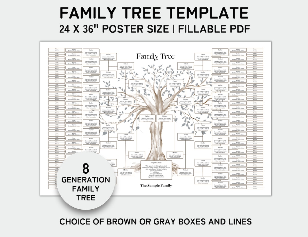 Family Tree Template 8 Generation, Family Tree Chart, 24 X 36" Poster ...