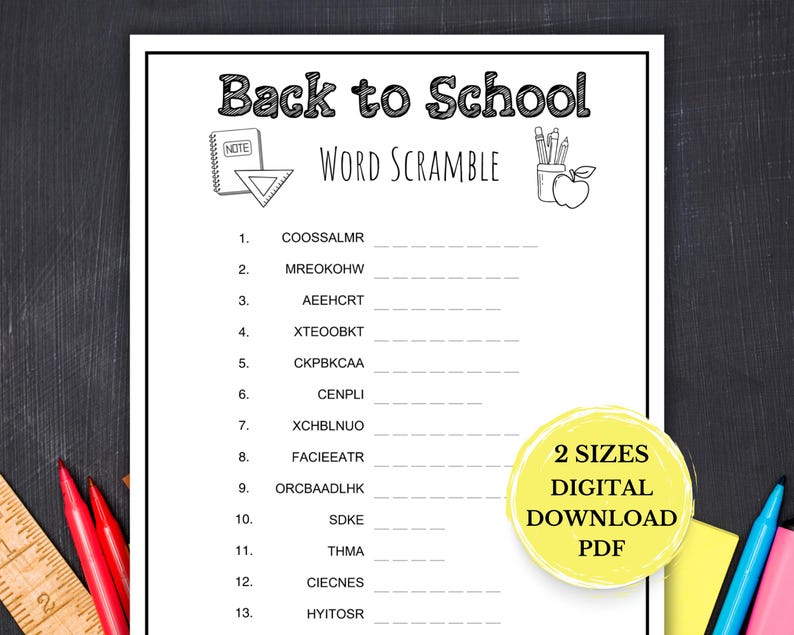 Back to School Word Scramble Game, First Week Classroom Activity Word ...