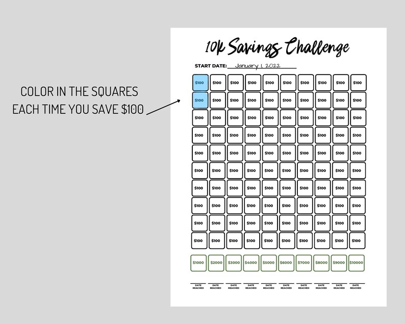Printable 10K Savings Challenge, Savings Tracker, PDF, Instant Download ...