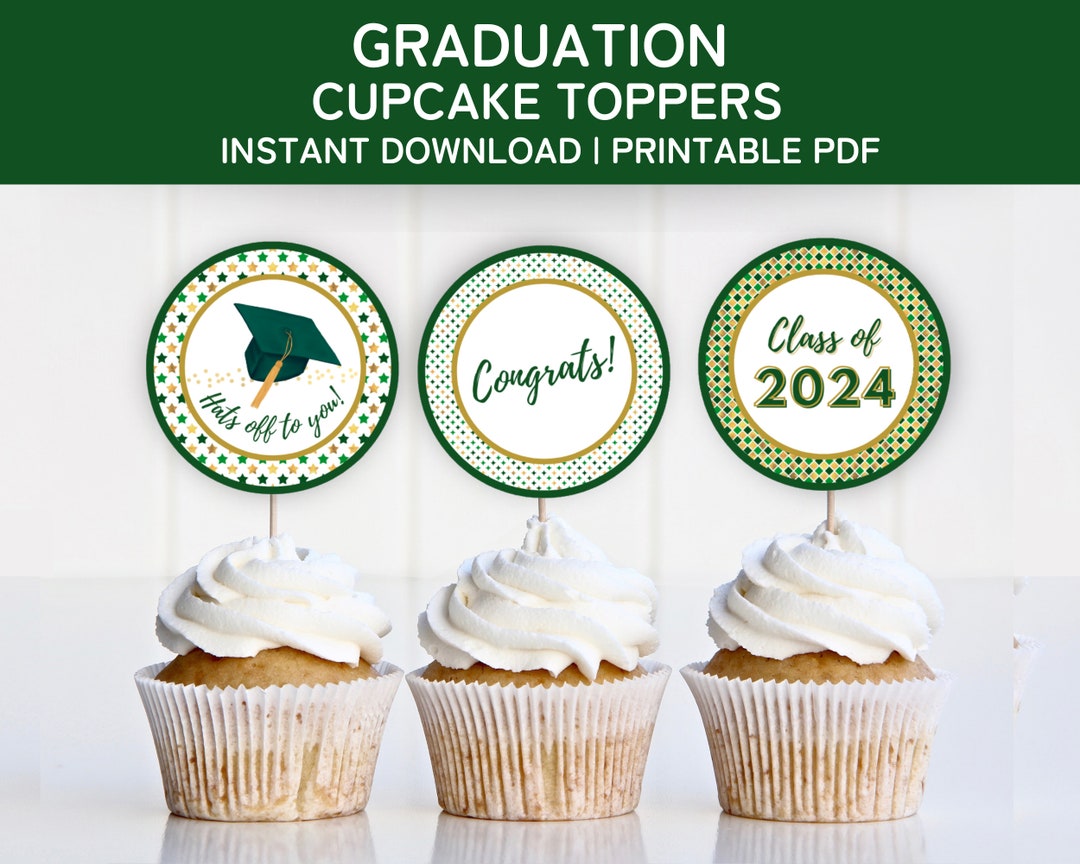 Printable Graduation Cupcake Toppers, 2024 Graduation Party Decorations ...