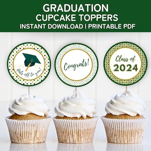 Printable Graduation Cupcake Toppers, 2024 Graduation Party Decorations ...