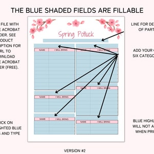 Spring Potluck Sign up Sheet Printable, Food Sign up Sheet, Spring ...
