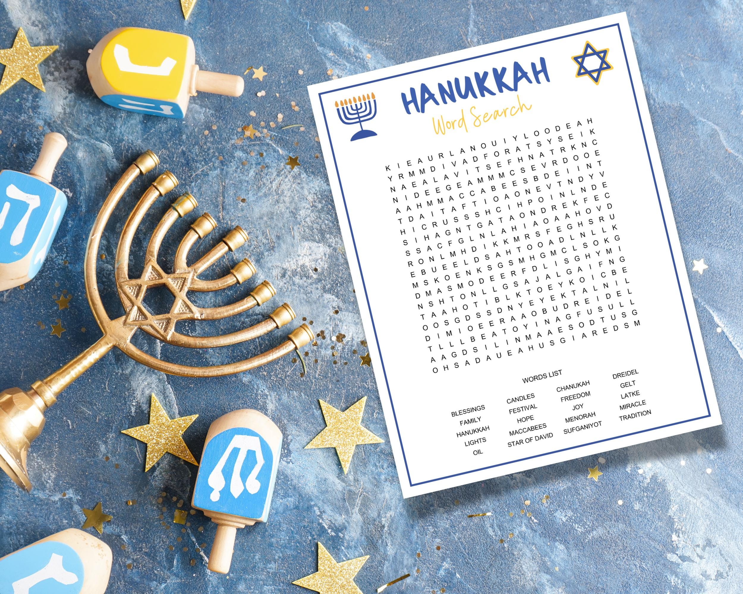 Hanukkah Word Search Game, Jewish Party, Hebrew Holiday Word Search ...