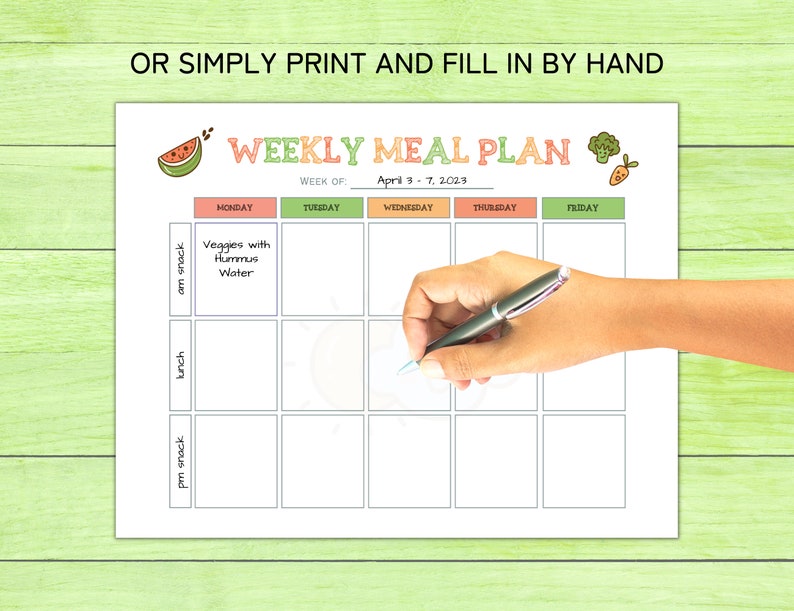 Editable Weekly Daycare Menu and Meal Planner for Preschool, Home ...
