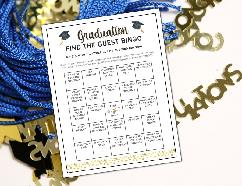 Graduation Find the Guest Bingo Game for Graduation Party, Mix and ...