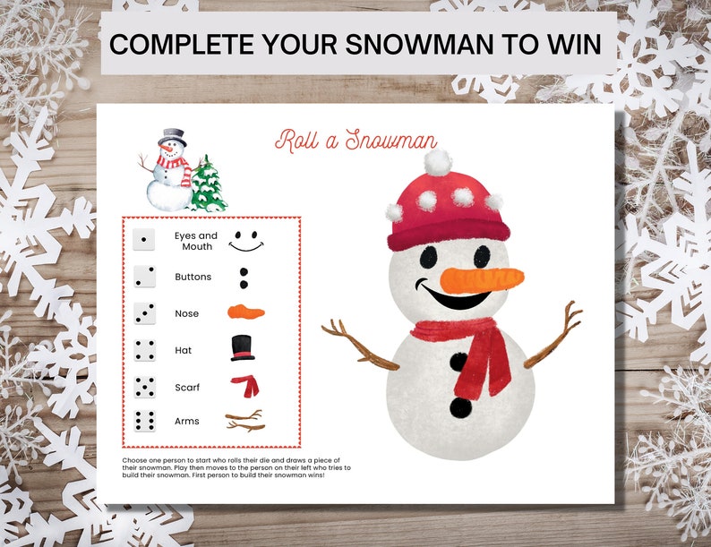 Christmas Roll a Snowman Dice Game, Fun Family Christmas Activity ...