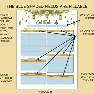 Eid Mubarak Potluck Sign up Sheet Printable, Food Sign up Sheet ...