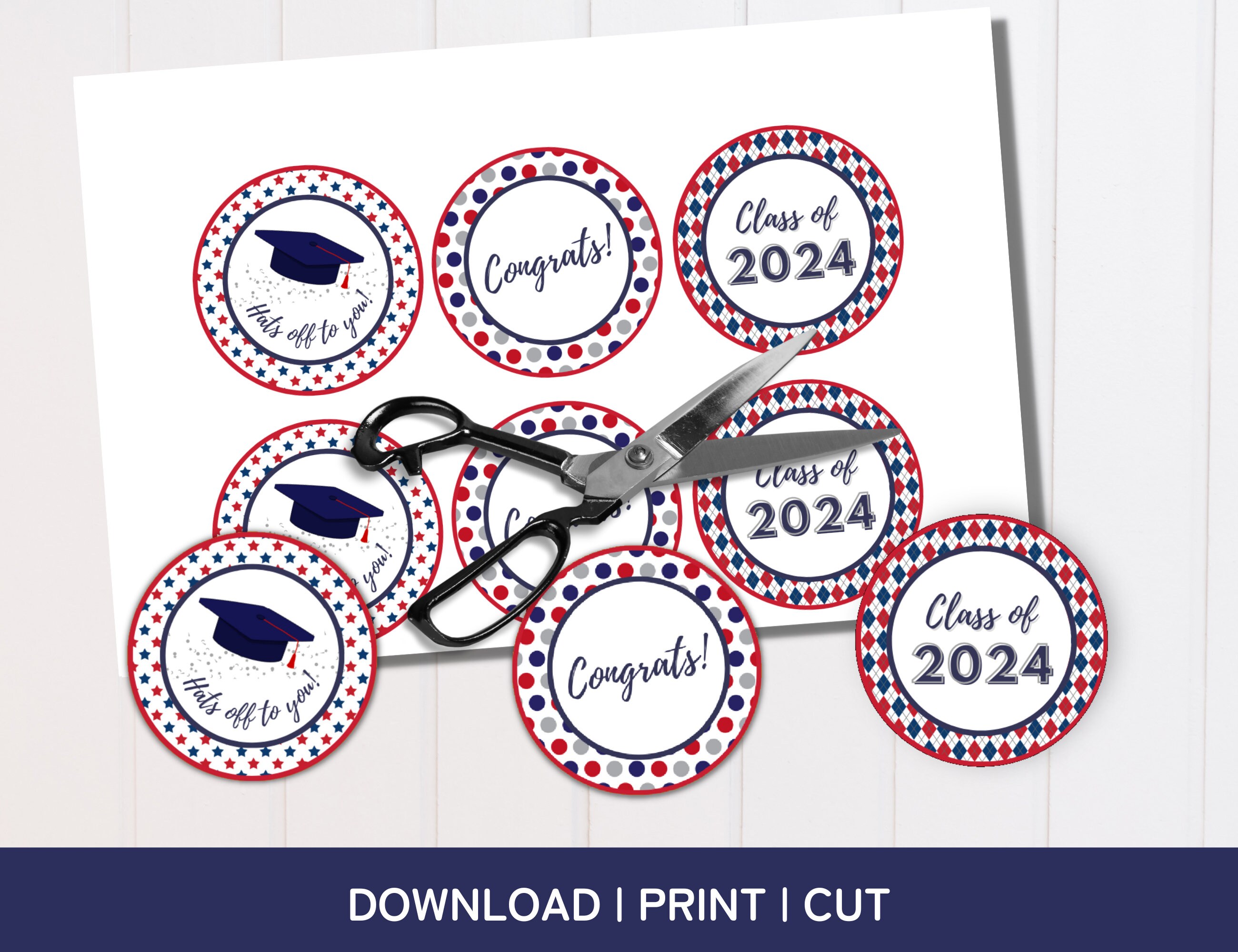 Printable Graduation Cupcake Toppers, 2024 Graduation Party Decorations ...