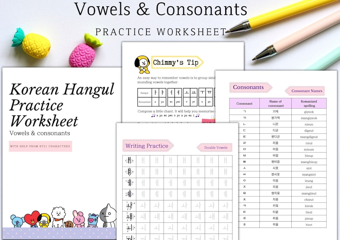 Korean Hangul Writing Practice. Vowels and Consonats, With Help From ...