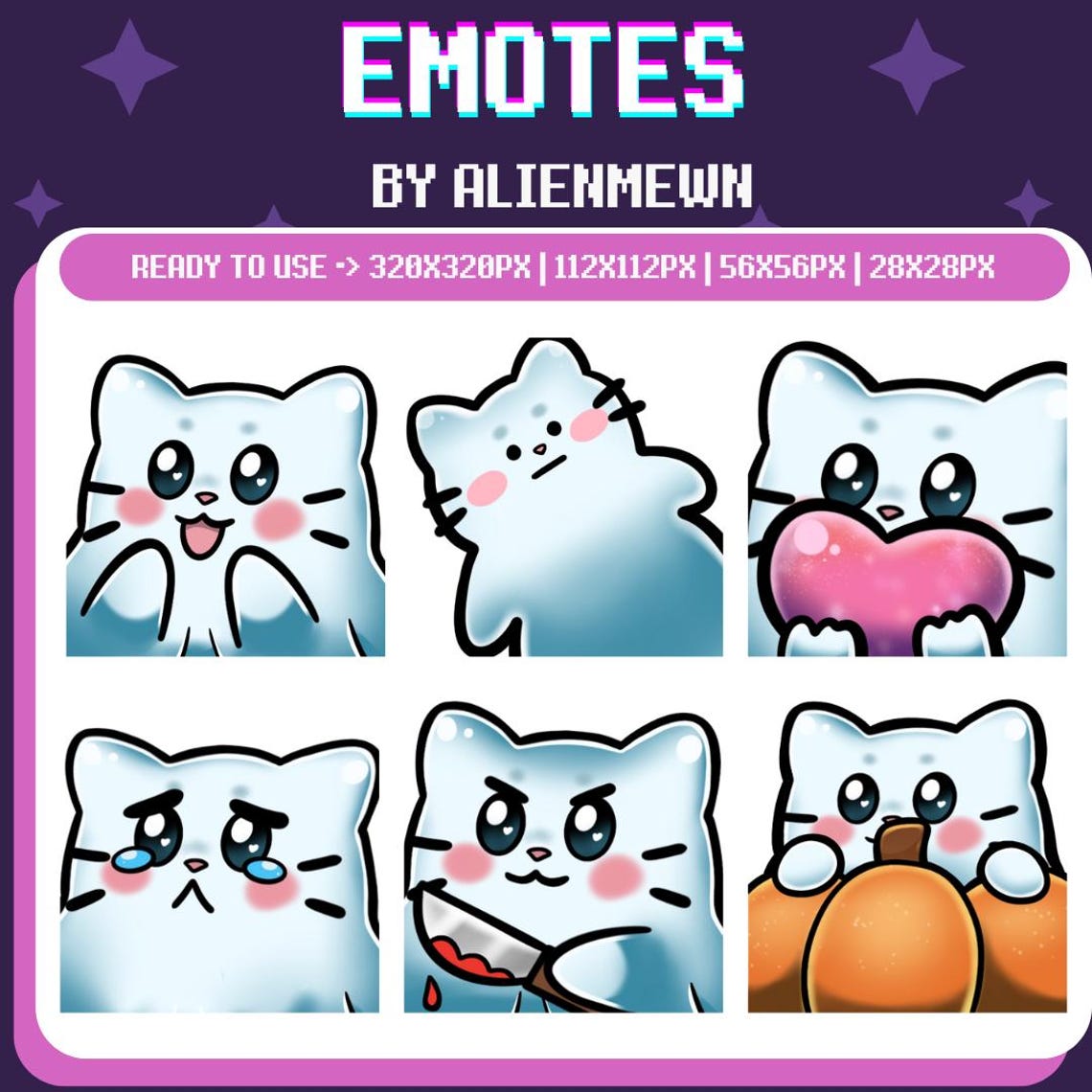 Halloween Emotes for Twitch, Discord, Kick, Youtube Cat Ghost 6 Emote ...