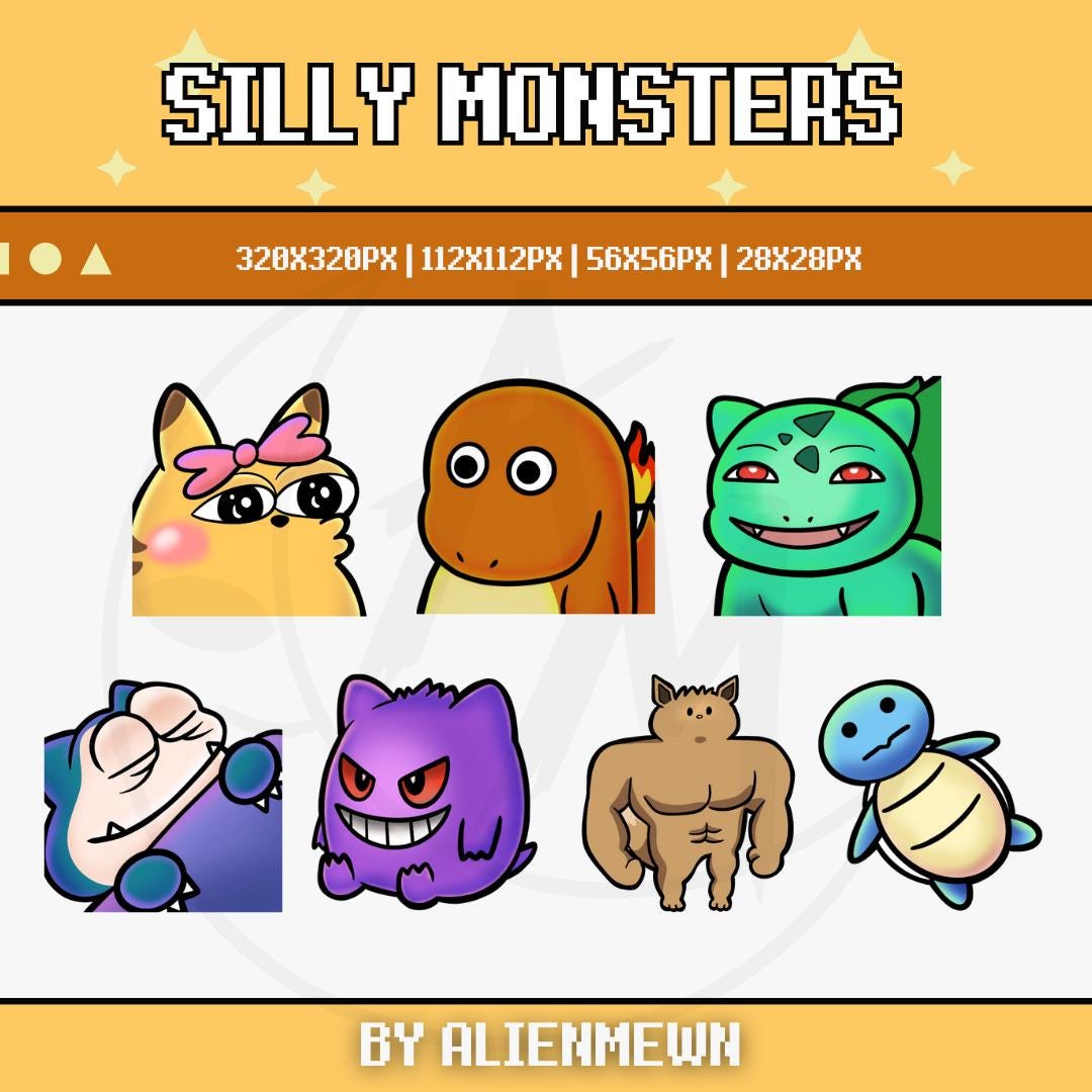 Silly Monsters Emotes for Twitch, Discord, Kick, Youtube 7 Pack - Etsy
