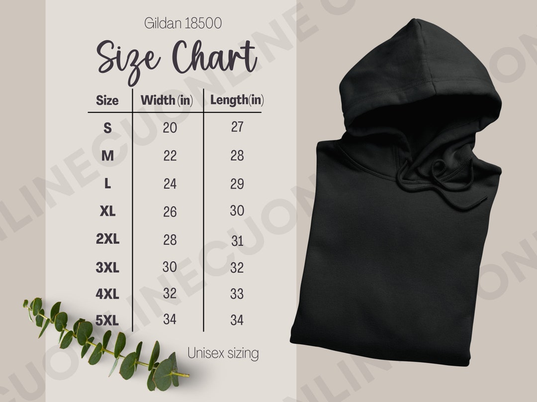 Gildan 18500 Size Chart, Gildan 18500 Size Guide, Sizing Guide, Hoodie ...